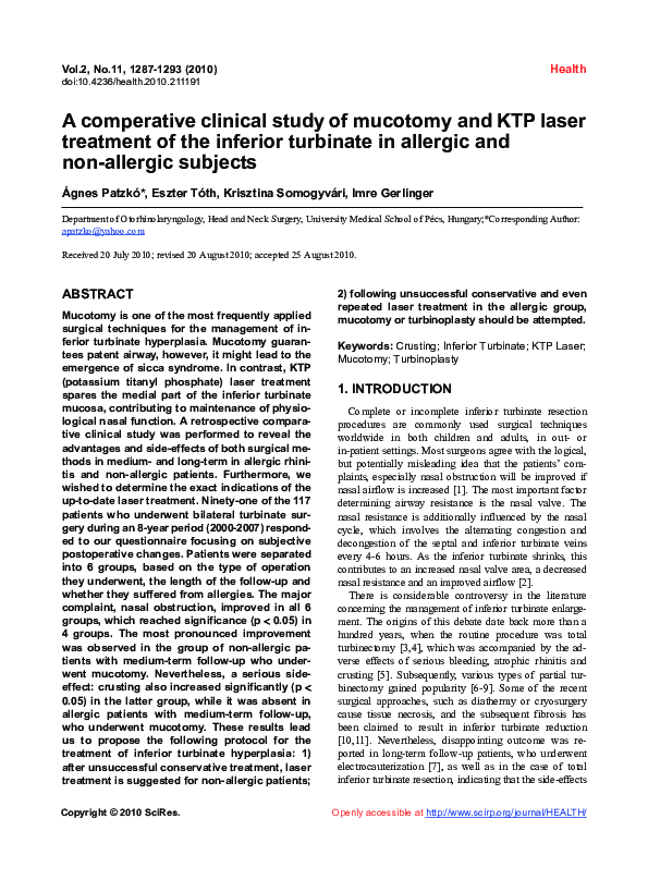 (PDF) A comperative clinical study of mucotomy and KTP laser treatment ...