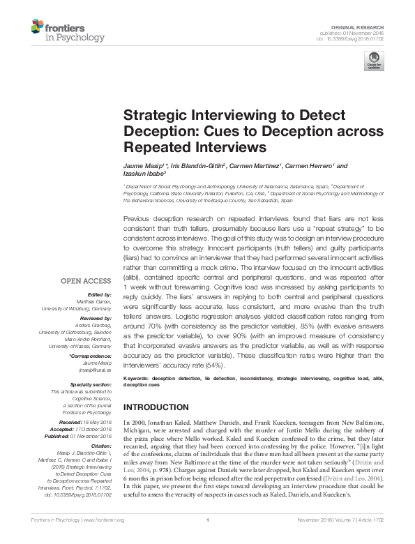 (PDF) Strategic Interviewing to Detect Deception: Cues to Deception across Repeated Interviews