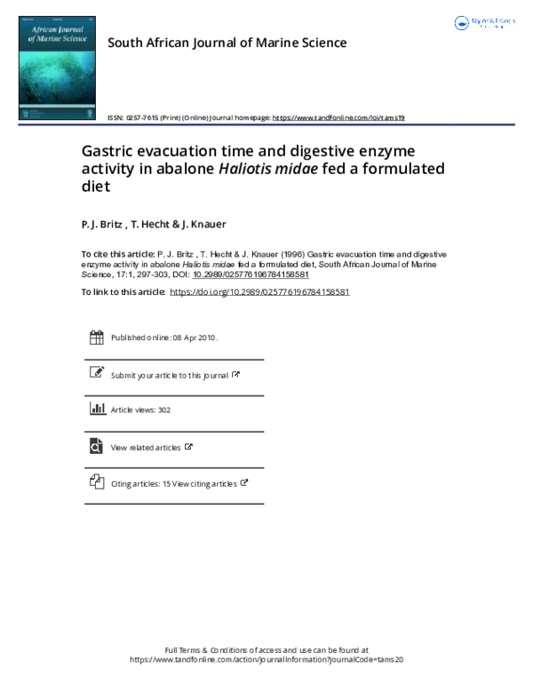 (PDF) Gastric evacuation time and digestive enzyme activity in abalone ...