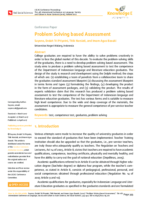 (PDF) Problem Solving Based Assessment