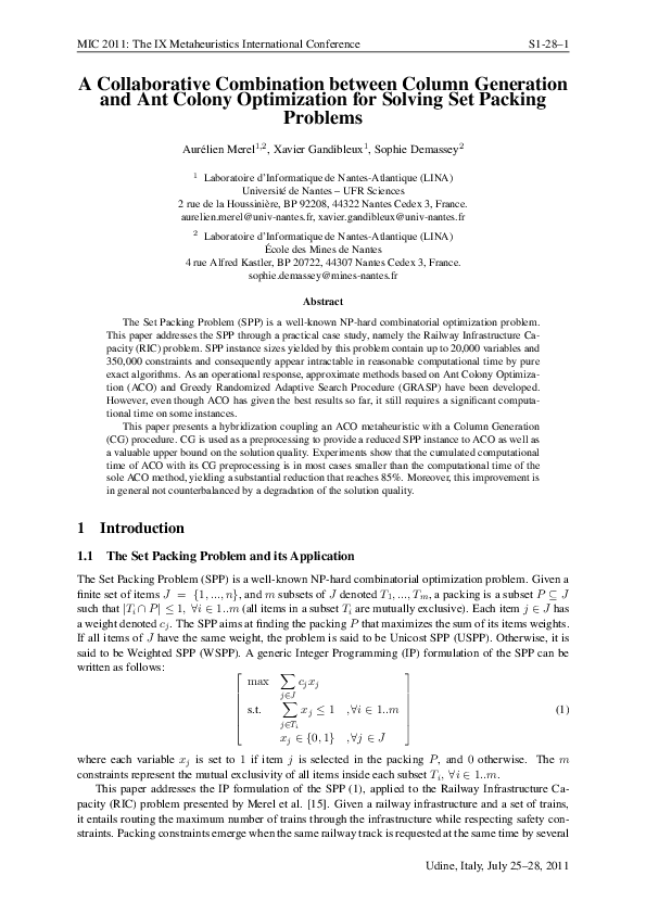 (PDF) A Collaborative Combination between Column Generation and Ant Colony Optimization for ...