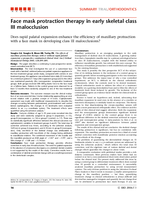 (PDF) Face mask protraction therapy in early skeletal class III ...