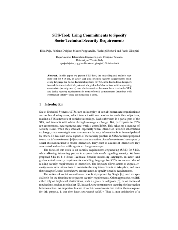 (PDF) STS-Tool: Using Commitments to Specify Socio-Technical Security ...