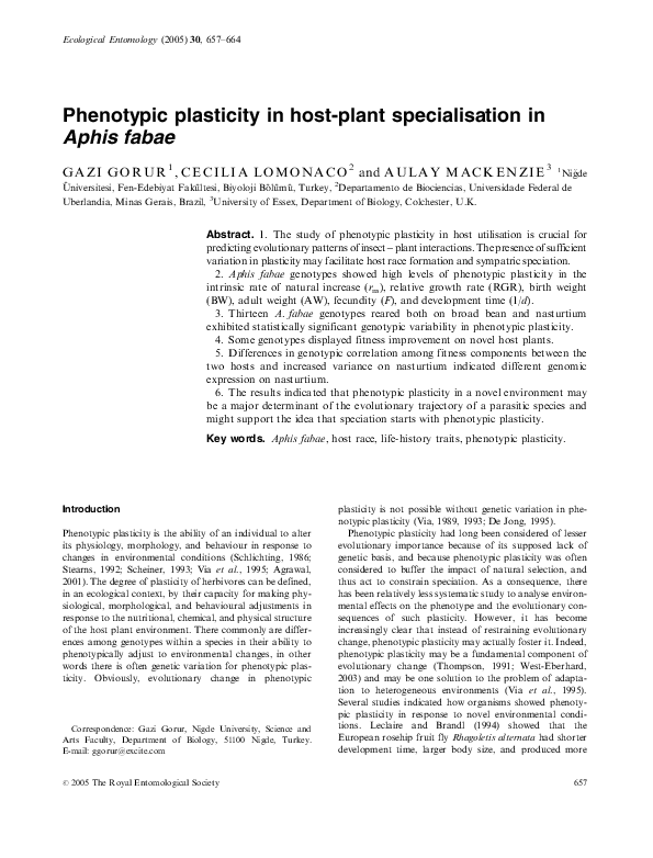 (PDF) Phenotypic plasticity in host‐plant specialisation in Aphis fabae