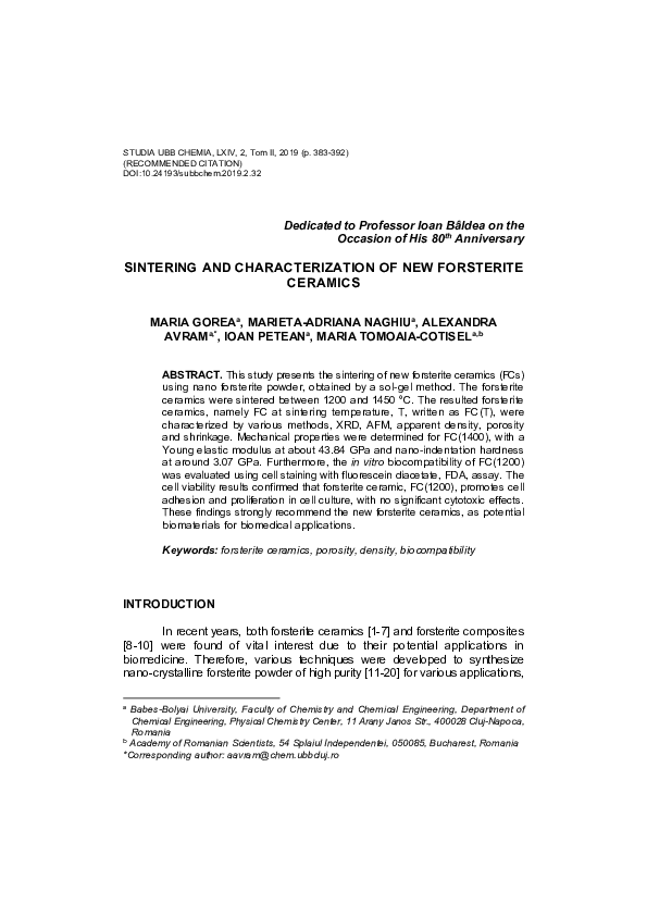 (PDF) Sintering and characterization of new forsterite ceramics