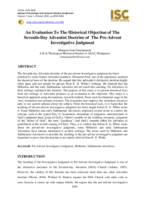 (PDF) An Evaluation to the Historical Objection of The Seventh-Day ...