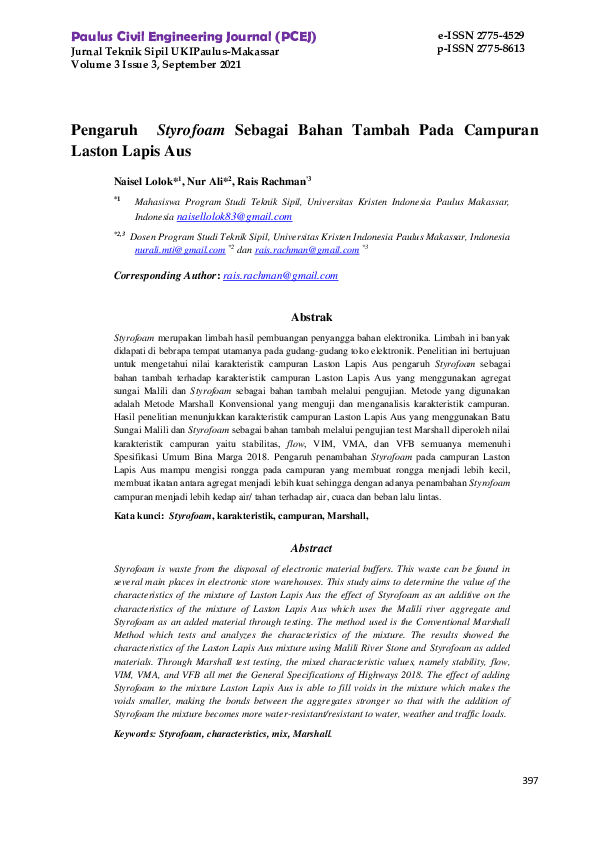 (PDF) The Effect Of Styrofoam As An Additive In Laston Lapis Aus Mixture