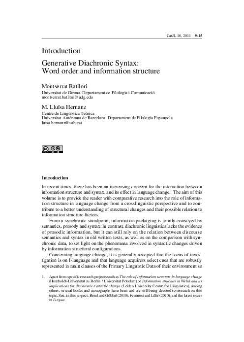 Pdf Introduction Generative Diachronic Syntax Word Order And Information Structure
