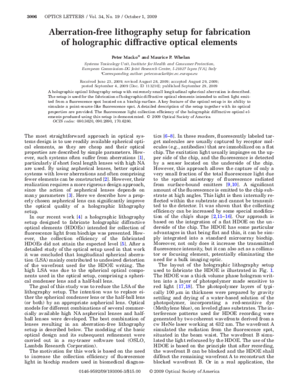 (PDF) Aberration-free lithography setup for fabrication of holographic diffractive optical elements