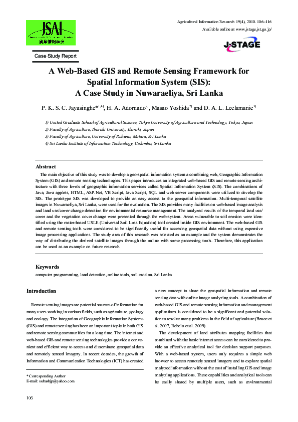 Pdf A Web Based Gis And Remote Sensing Framework For Spatial Information System Sis A Case