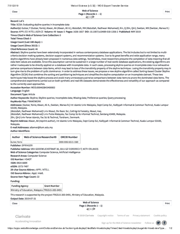 (PDF) SCSA: Evaluating skyline queries in incomplete data