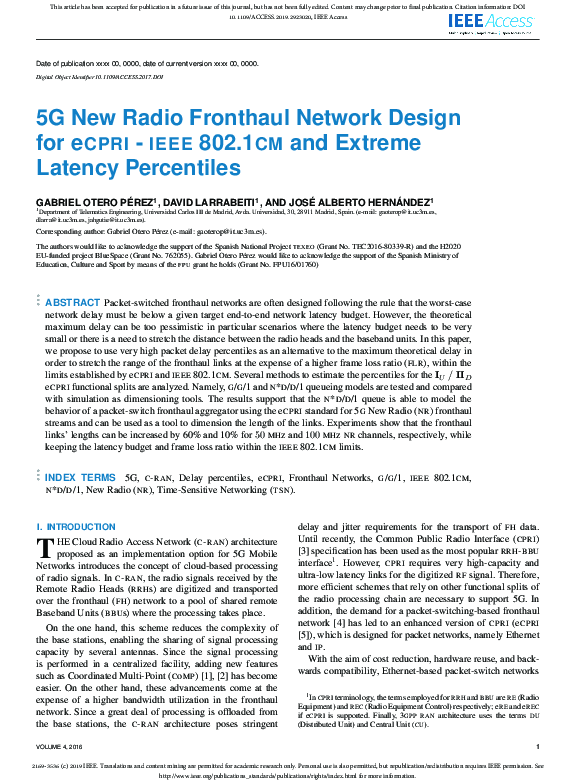 (PDF) 5G New Radio Fronthaul Network Design for eCPRI - IEEE 802.1CM ...