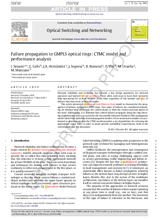 (PDF) Failure propagation in GMPLS optical rings: CTMC model and performance analysis