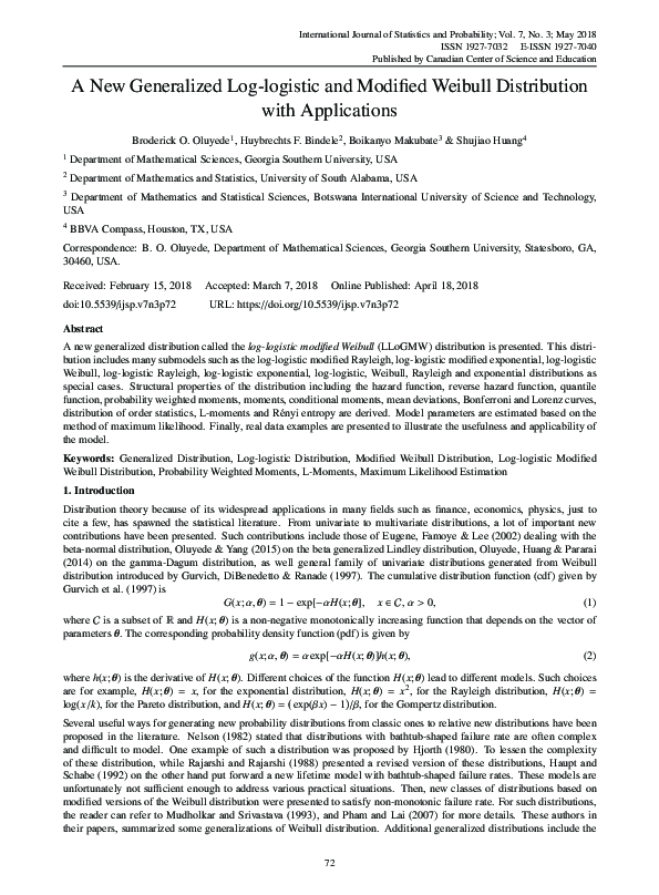 (PDF) A New Generalized Log-logistic and Modified Weibull Distribution with Applications