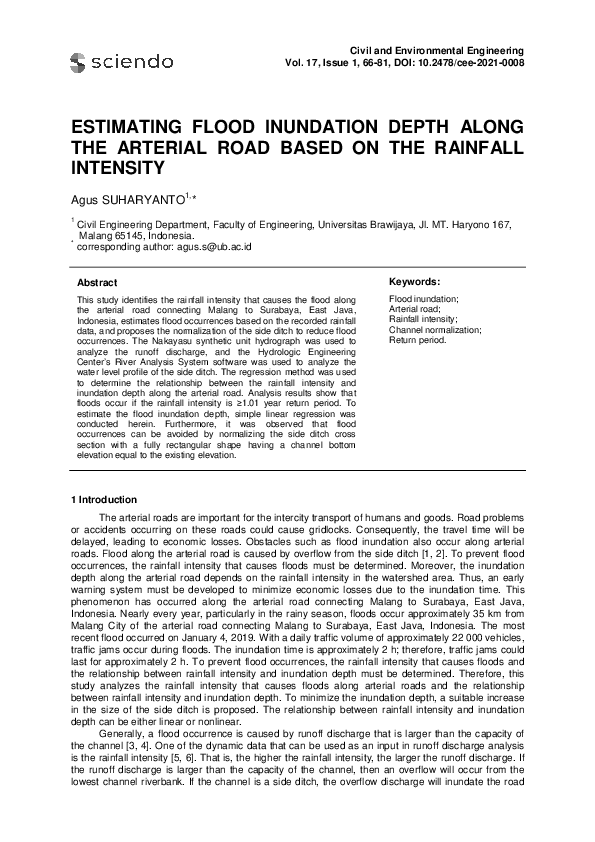 (PDF) Estimating Flood Inundation Depth Along the Arterial Road Based ...