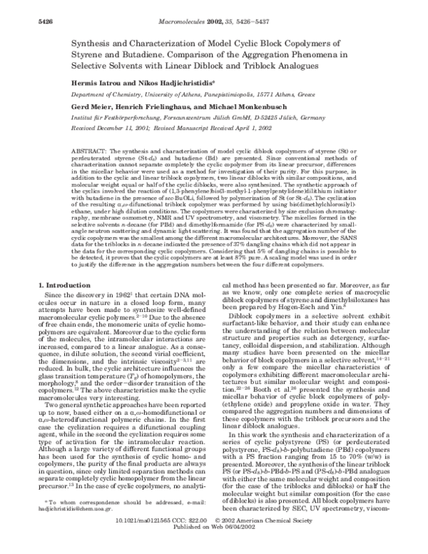 (PDF) Synthesis and Characterization of Model Cyclic Block Copolymers of Styrene and Butadiene ...