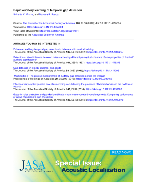 (PDF) Rapid auditory learning of temporal gap detection
