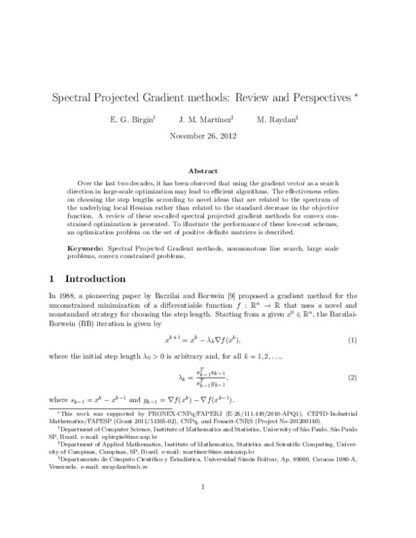 Pdf Spectral Projected Gradient Methods Review And Perspectives