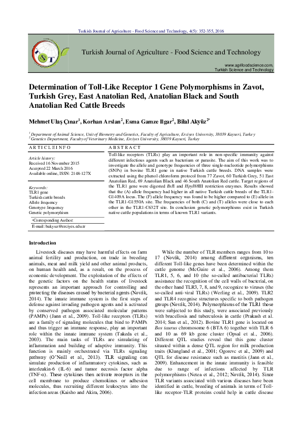 (PDF) Determination of Toll-Like Receptor 1 Gene Polymorphisms in Zavot ...