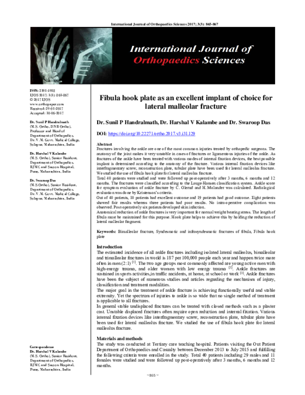 (PDF) Fibula hook plate as an excellent implant of choice for lateral ...