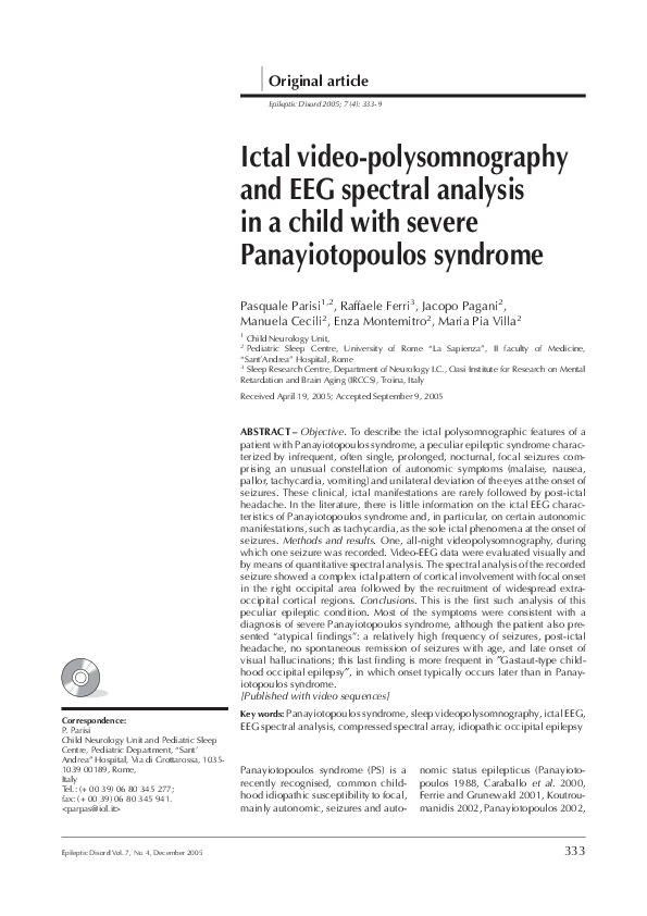 (PDF) Ictal video-polysomnography and EEG spectral analysis in a child ...