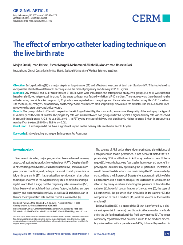 (PDF) The effect of embryo catheter loading technique on the live birth ...