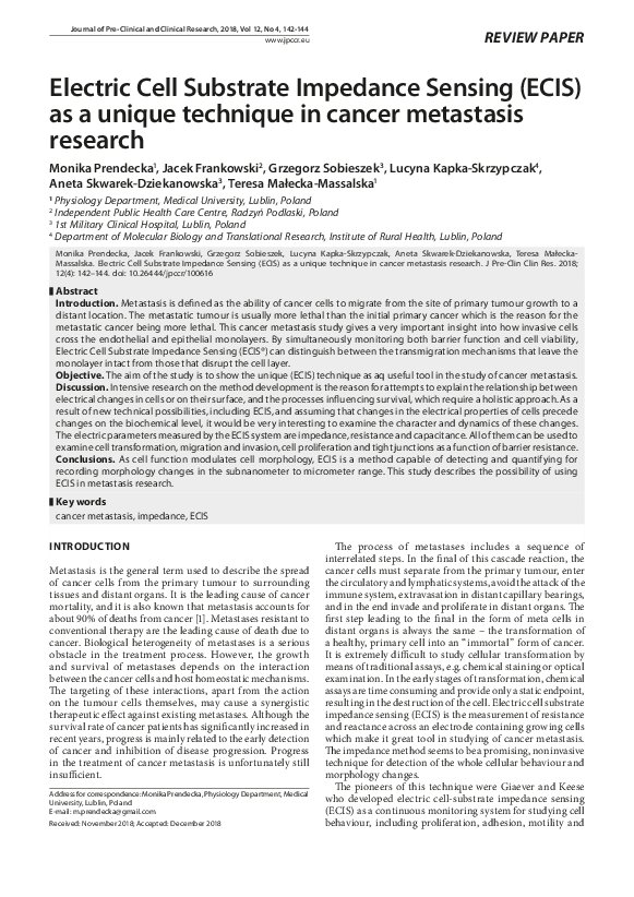 (PDF) Electric cell-substrate impedance sensing (ECIS) based real-time ...