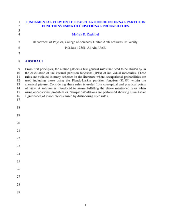 (PDF) Fundamental view on the calculation of internal partition ...