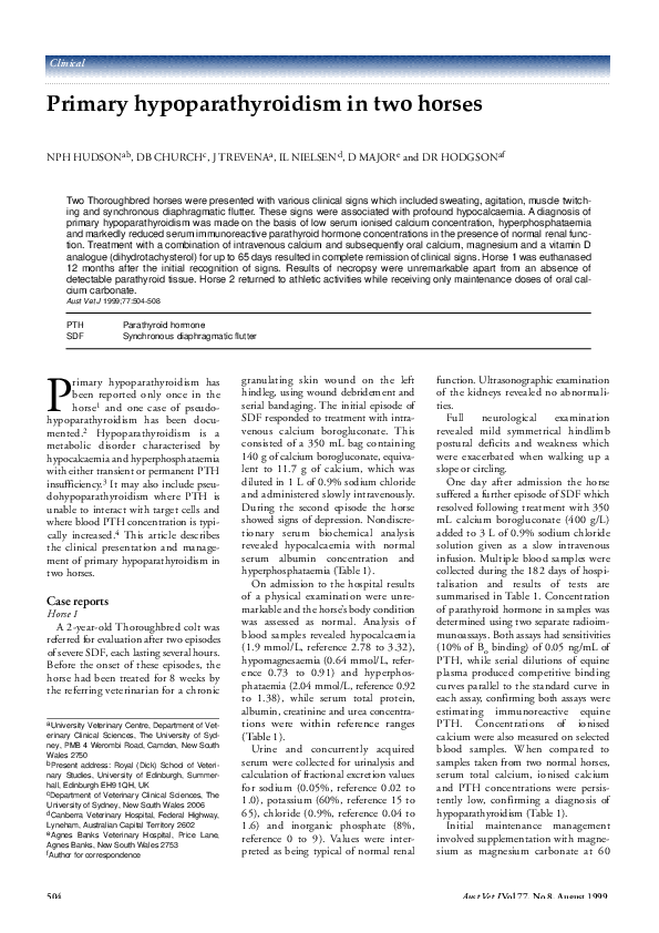 (PDF) Primary hypoparathyroidism in two horses