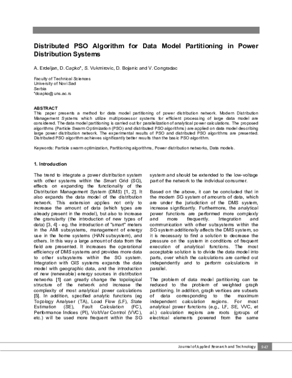Pdf Distributed Pso Algorithm For Data Model Partitioning In Power Distribution Systems