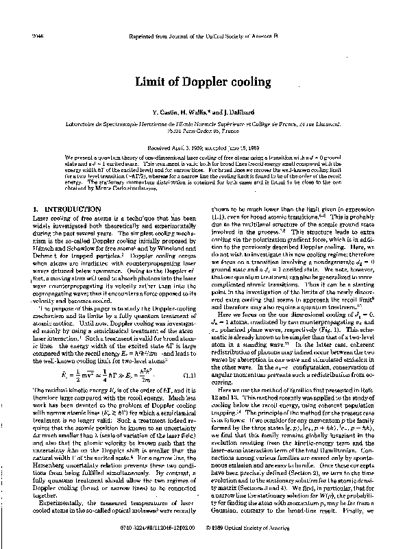 (PDF) Limit of Doppler cooling