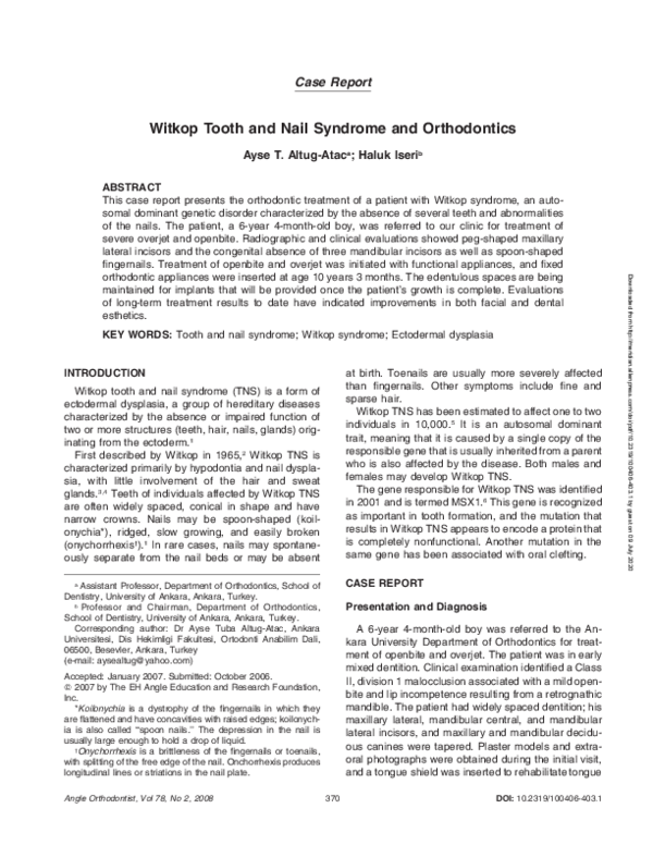 (PDF) Witkop Tooth and Nail Syndrome and Orthodontics