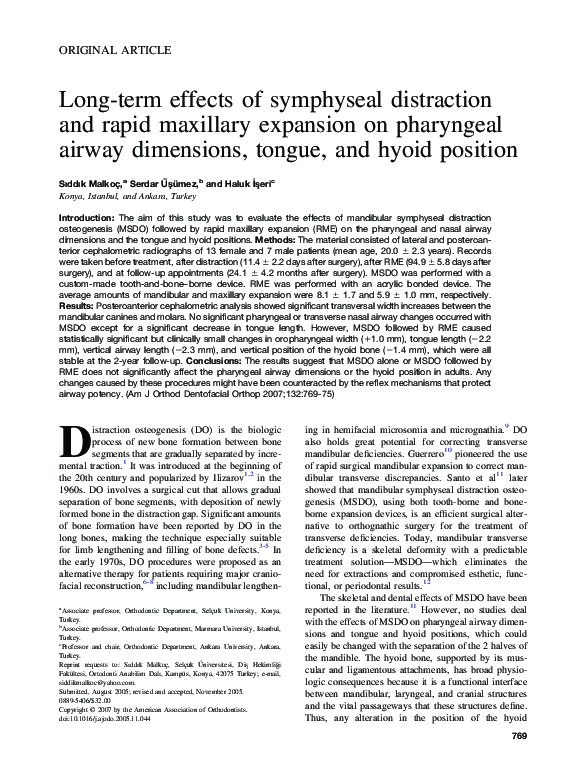 (PDF) Long-term effects of symphyseal distraction and rapid maxillary expansion on pharyngeal ...