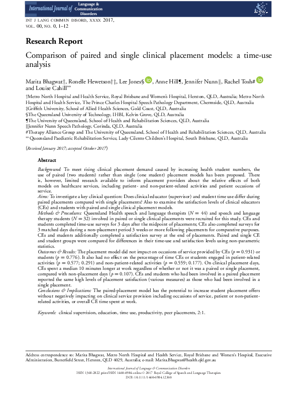 (PDF) Comparison of paired and single clinical placement models: a time ...