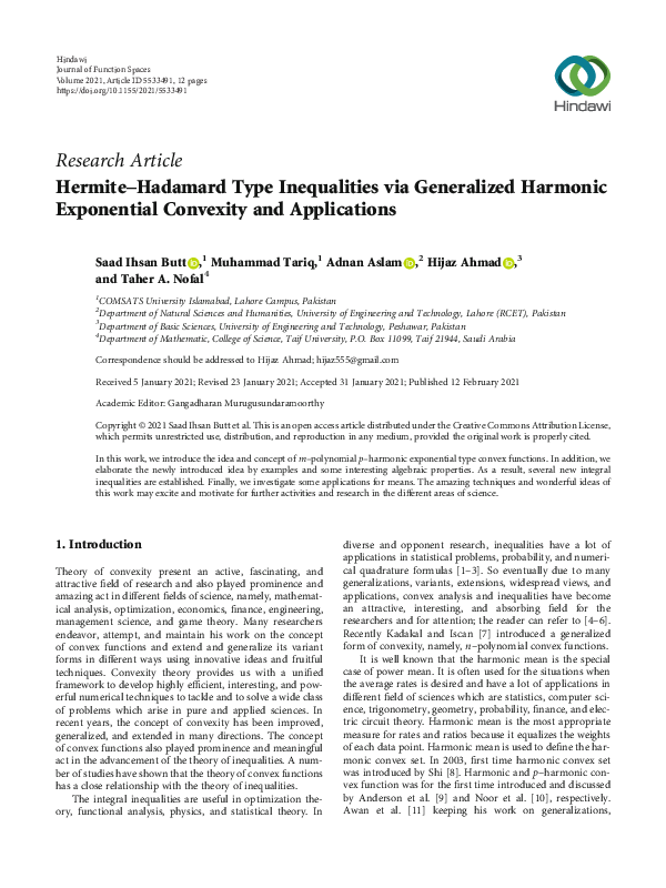 (PDF) Hermite–Hadamard Type Inequalities via Generalized Harmonic ...