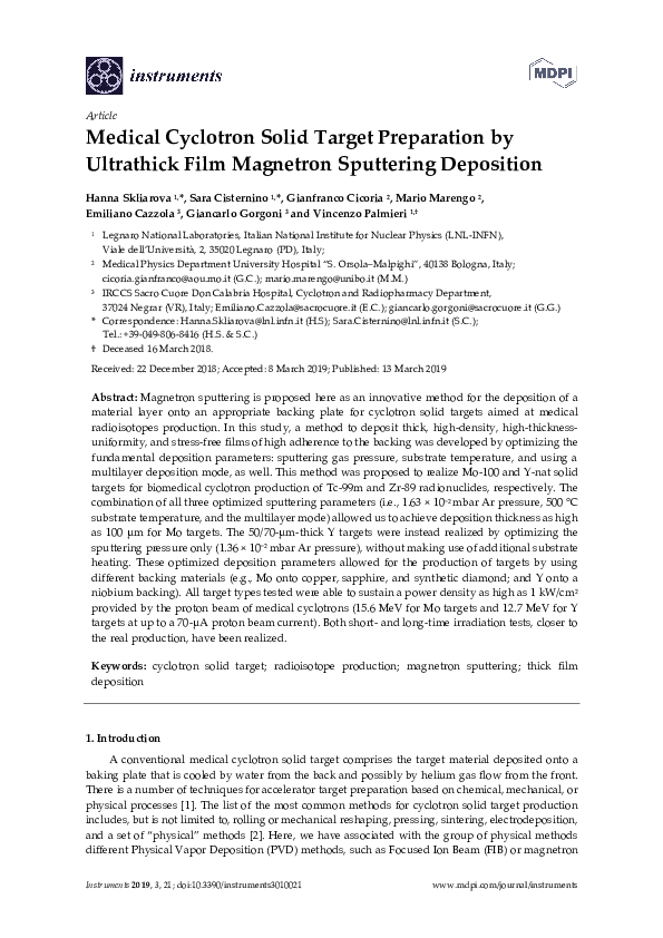 (PDF) Medical Cyclotron Solid Target Preparation by Ultrathick Film ...