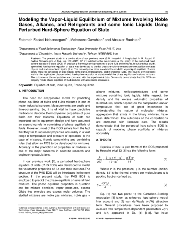 (PDF) Modeling the Vapor-Liquid Equilibrium of Mixtures Involving Noble ...