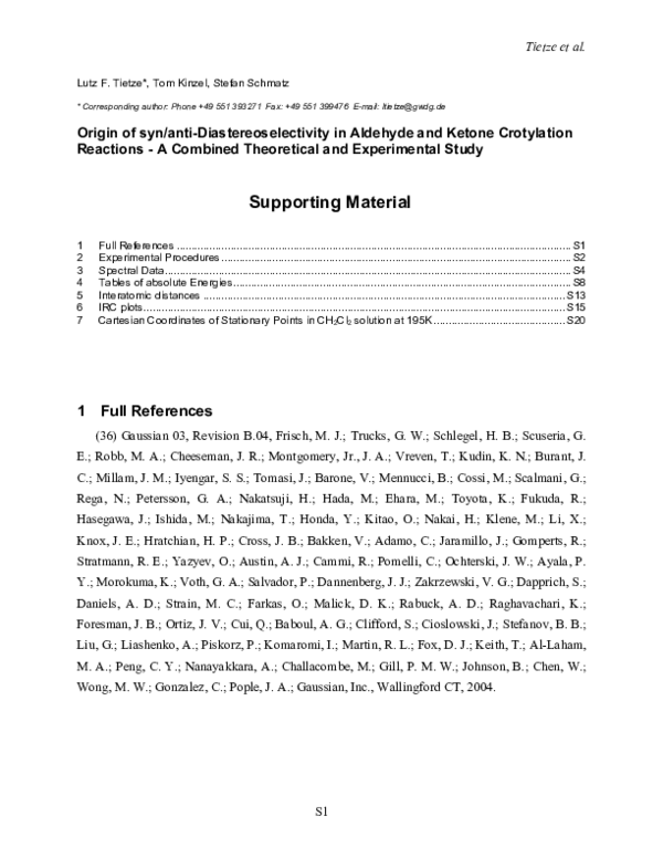 (PDF) Origin of Syn/Anti Diastereoselectivity in Aldehyde and Ketone ...