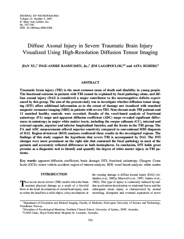 (PDF) Diffuse Axonal Injury in Severe Traumatic Brain Injury Visualized ...