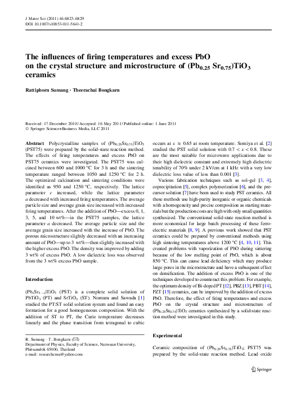 (PDF) The influences of firing temperatures and excess PbO on the crystal structure and ...