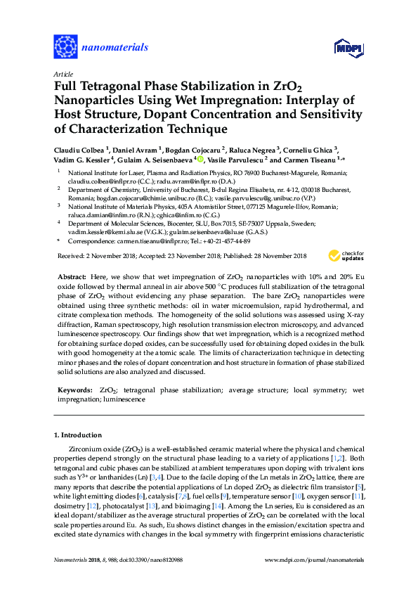 (PDF) Full Tetragonal Phase Stabilization in ZrO2 Nanoparticles Using ...