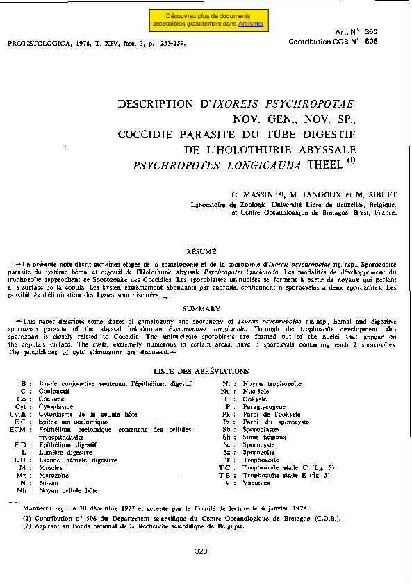 (PDF) Description d'ixoreis psychropotae, nov. gen., nov. sp., coccidie ...