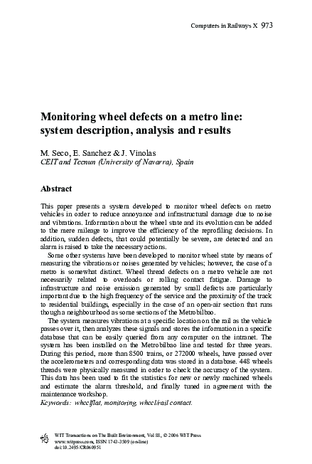 (PDF) Monitoring wheel defects on a metro line: system description ...