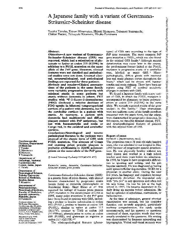 (PDF) A Japanese family with a variant of Gerstmann-Straussler ...