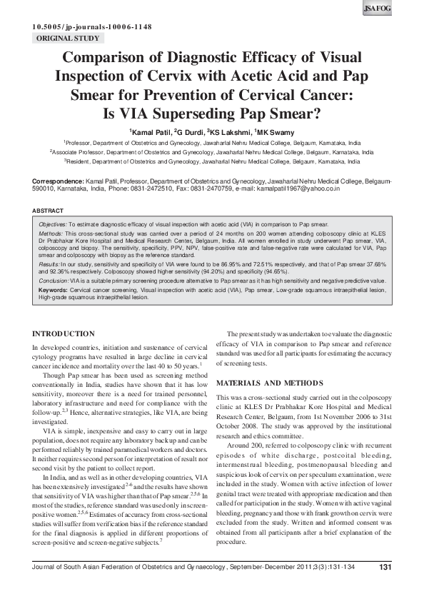 (PDF) Comparison of Diagnostic Efficacy of Visual Inspection of Cervix ...