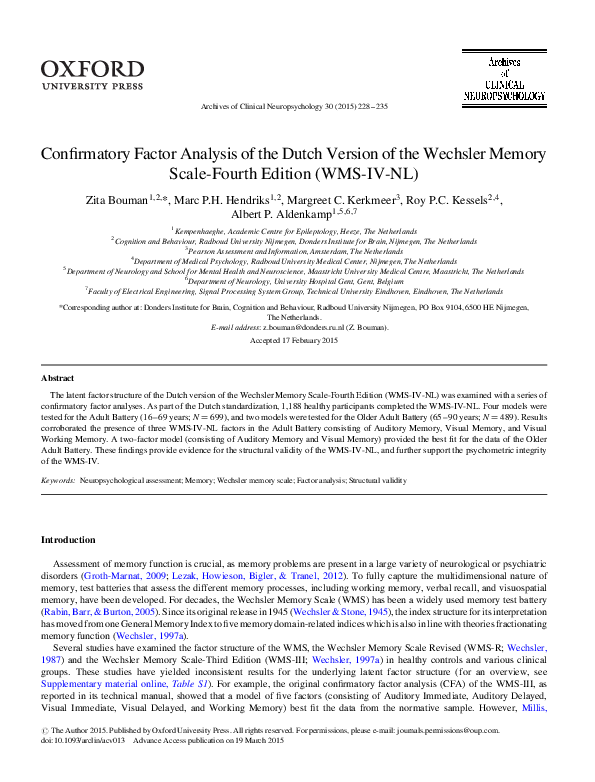 (PDF) Confirmatory Factor Analysis of the Dutch Version of the Wechsler ...