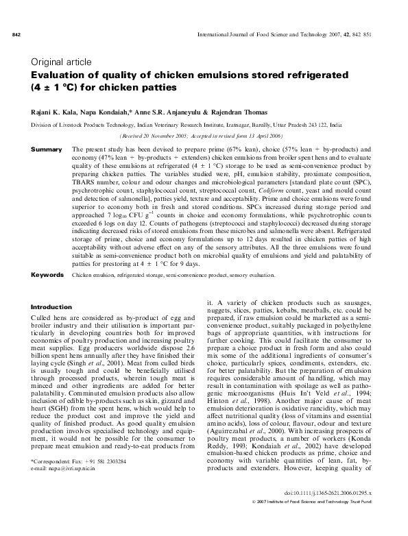 (PDF) Quality of Refrigerated Chicken Emulsions