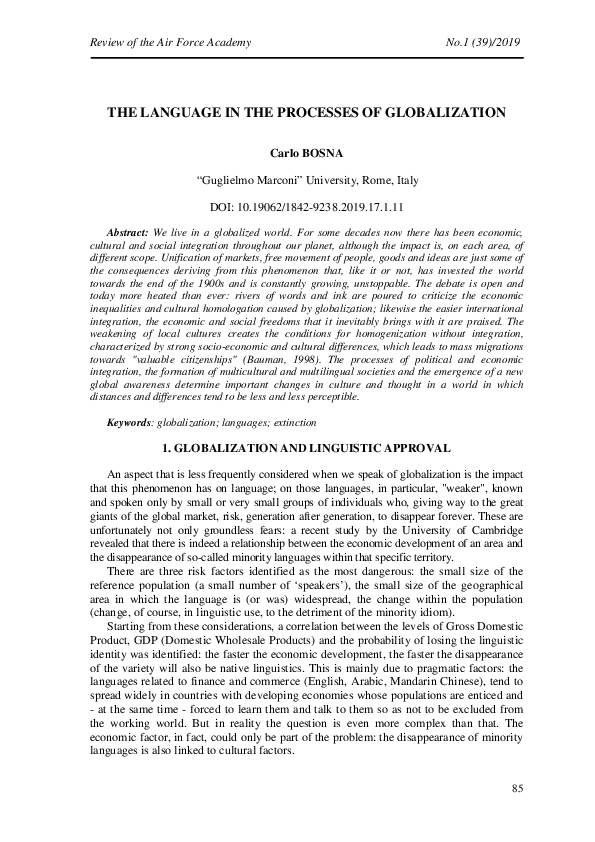(PDF) The Language in the Processes of Globalization