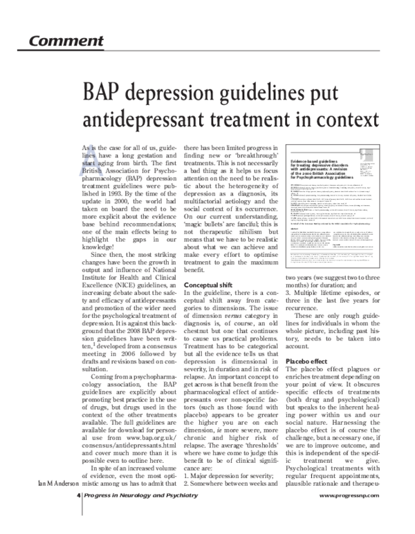 (PDF) BAP depression guidelines put antidepressant treatment in context