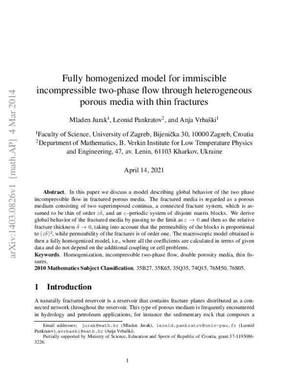 (PDF) Fully homogenized model for immiscible incompressible two-phase flow through heterogeneous ...